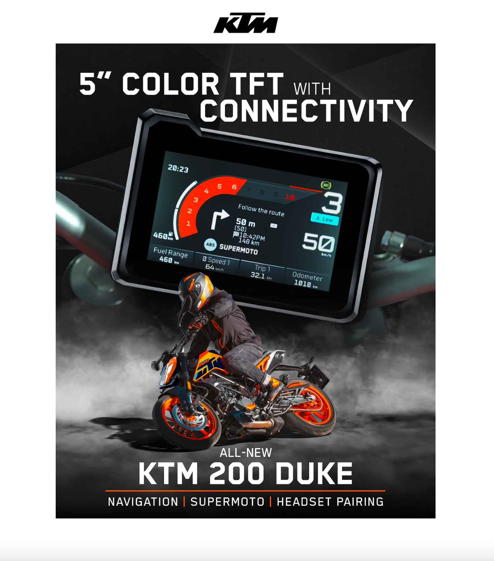 KTM UPGRADES THE KTM 200 DUKE WITH A BRAND NEW 5” COLOR TFT DISPLAY ...